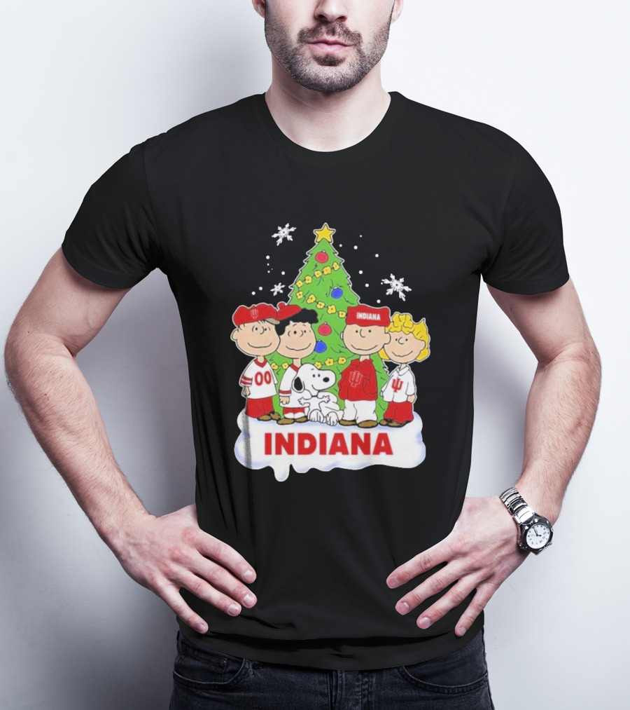 Indiana Hoosiers Snoopy Peanuts Christmas Tree Charlie Brown Lucy Linus T-Shirt