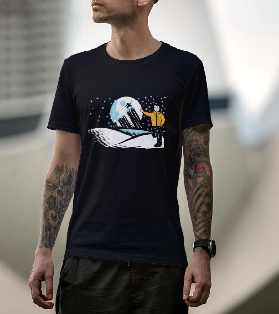 Winter Outdoors Daft Laddie Moon Snow Night Adventure T-Shirt