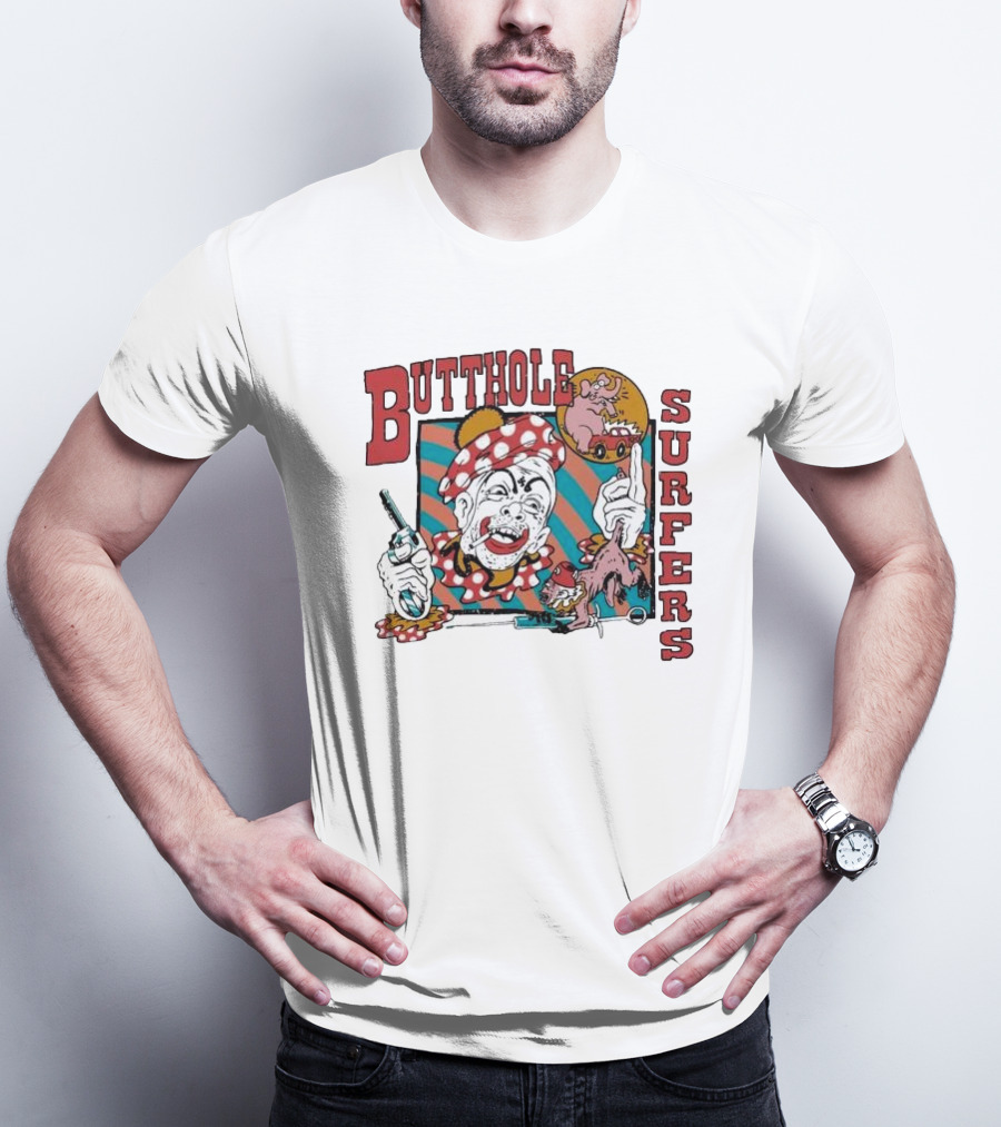Butthole Surfers Clown With Gun And Pig On Wheels T-Shirt