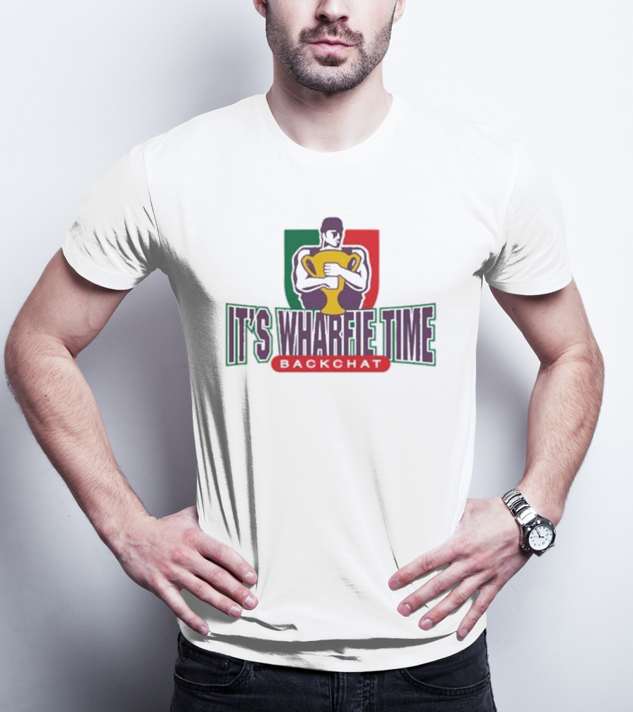 IT'S WHARFIE TIME BACKCHAT Logo Trophy Holding Figure T-Shirt