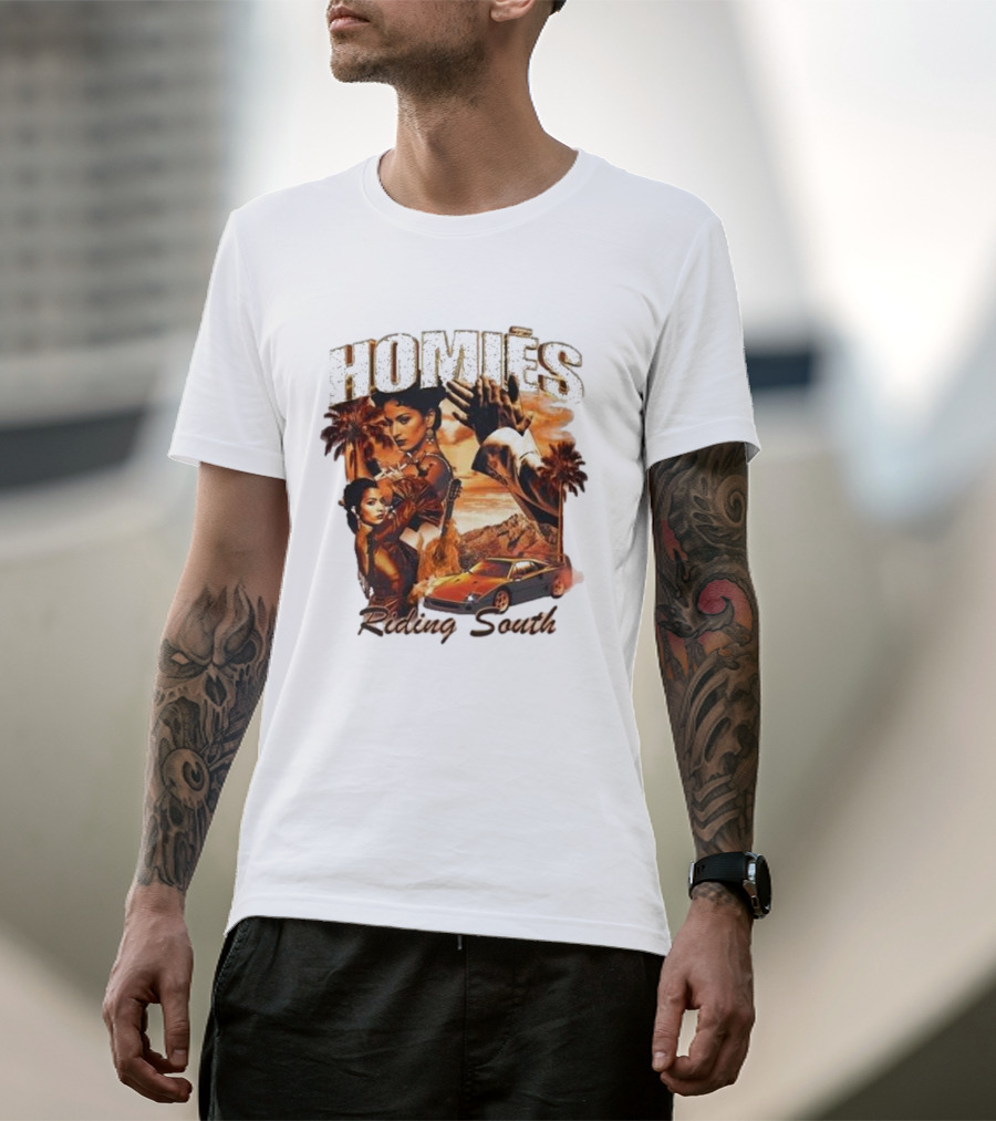Homies Riding South Vintage Sunset Car Palms T-Shirt