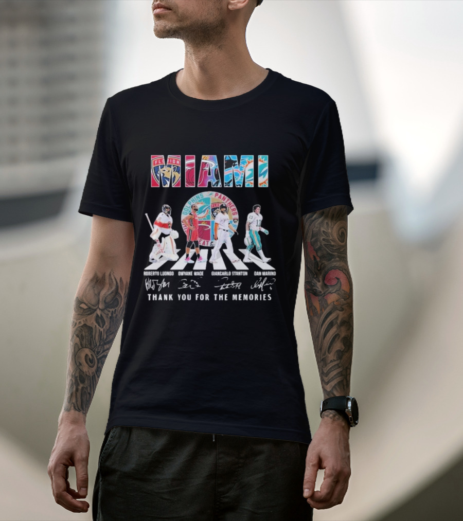 Miami Dolphins Panthers Heat Marlins Marino Luongo Wade Stanton Thank You For The Memories T-Shirt