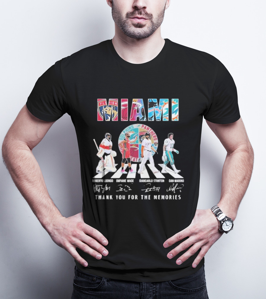 Miami Dolphins Panthers Heat Marlins Marino Luongo Wade Stanton Thank You For The Memories T-Shirt