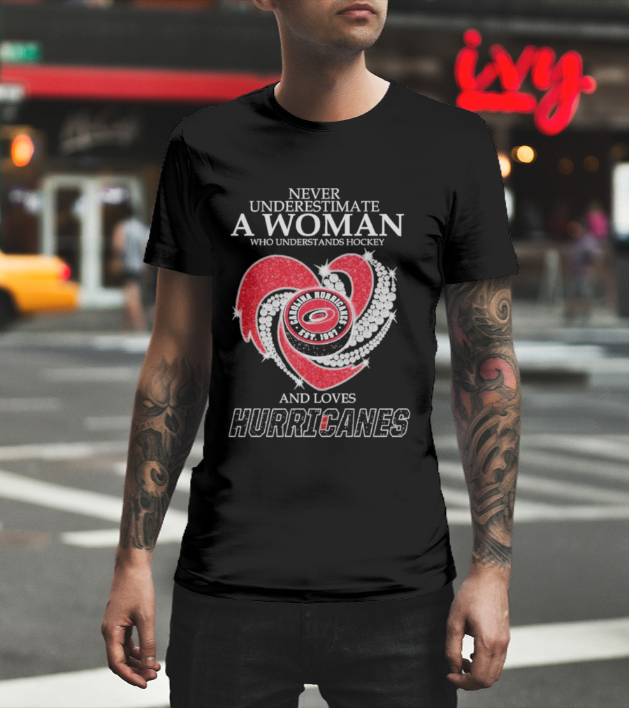 Never Underestimate A Woman Who Understands Hockey And Loves Carolina Hurricanes Est. 1997 T-Shirt