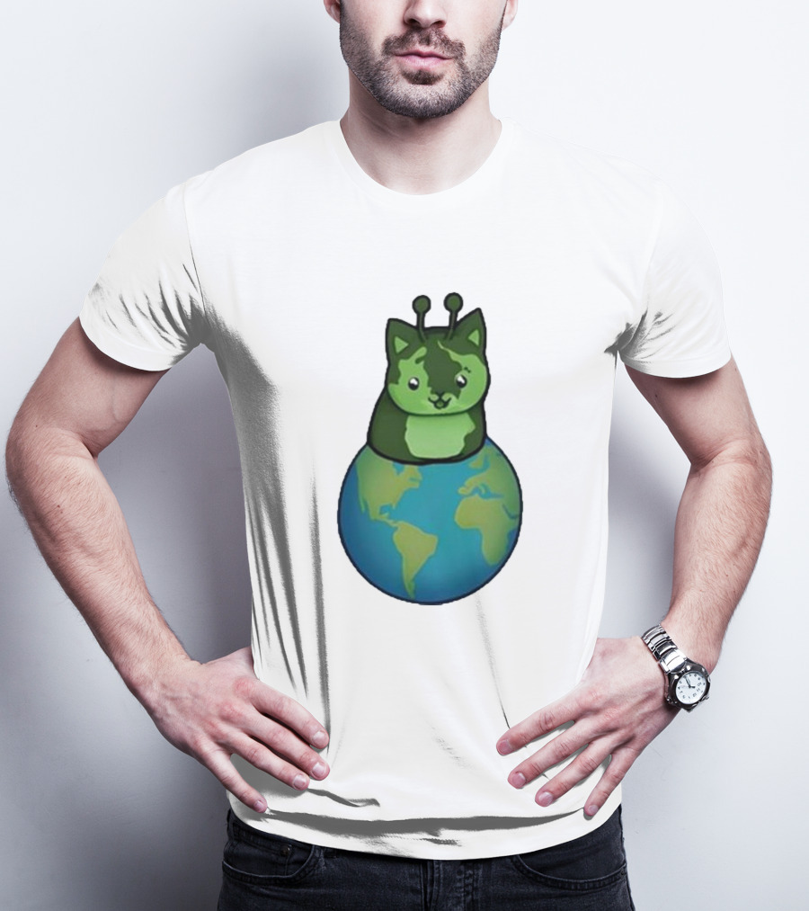 Alien Cat On Earth Biscuit Cult T-Shirt