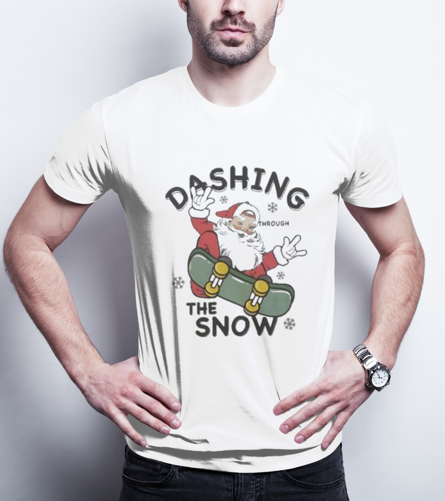 Santa Dashing Through The Snow On Snowboard Christmas T-Shirt