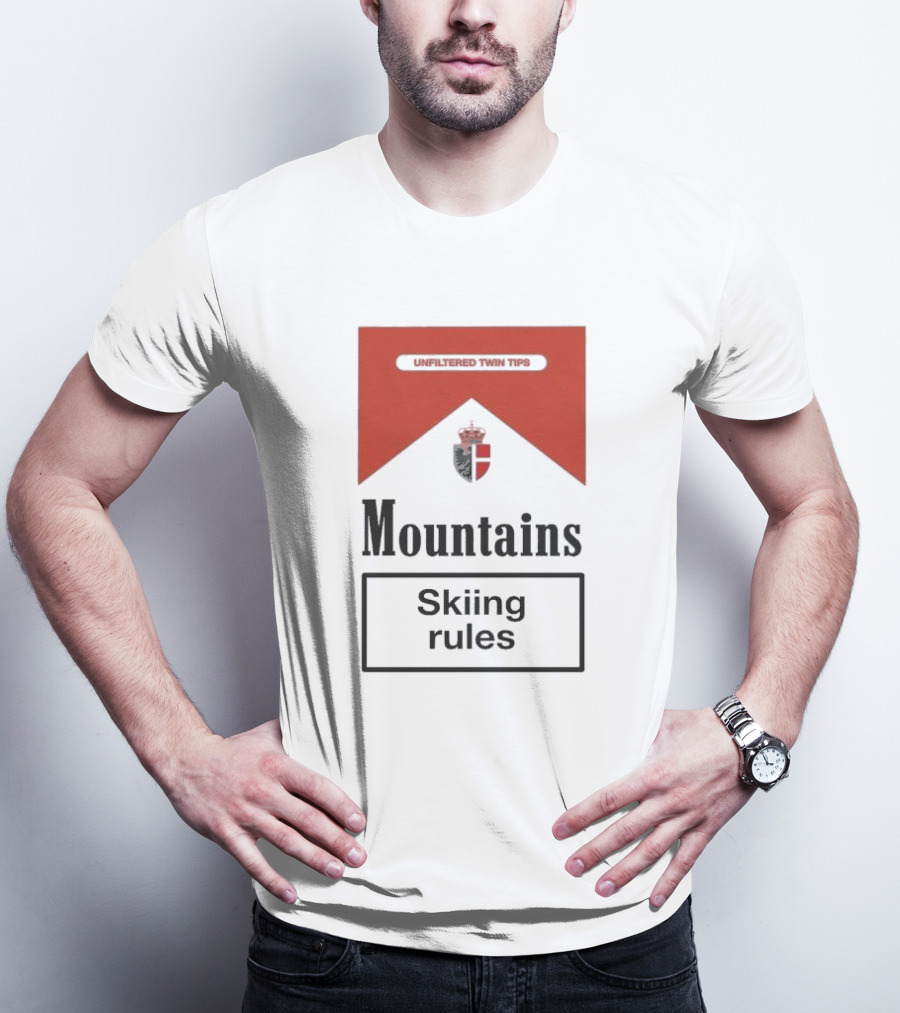Unfiltered Twin Tips Mountains Skiing Rules Crest T-Shirt