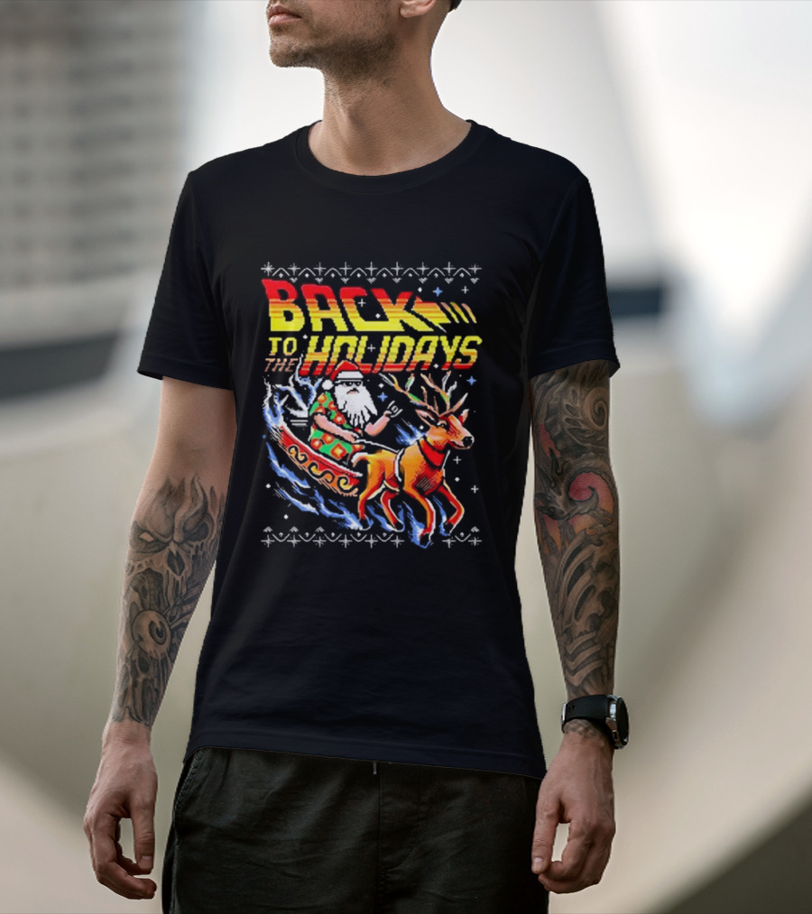 BACK TO THE HOLIDAYS Santa In His Sleigh X Back To The Future Ugly Christmas T-Shirt