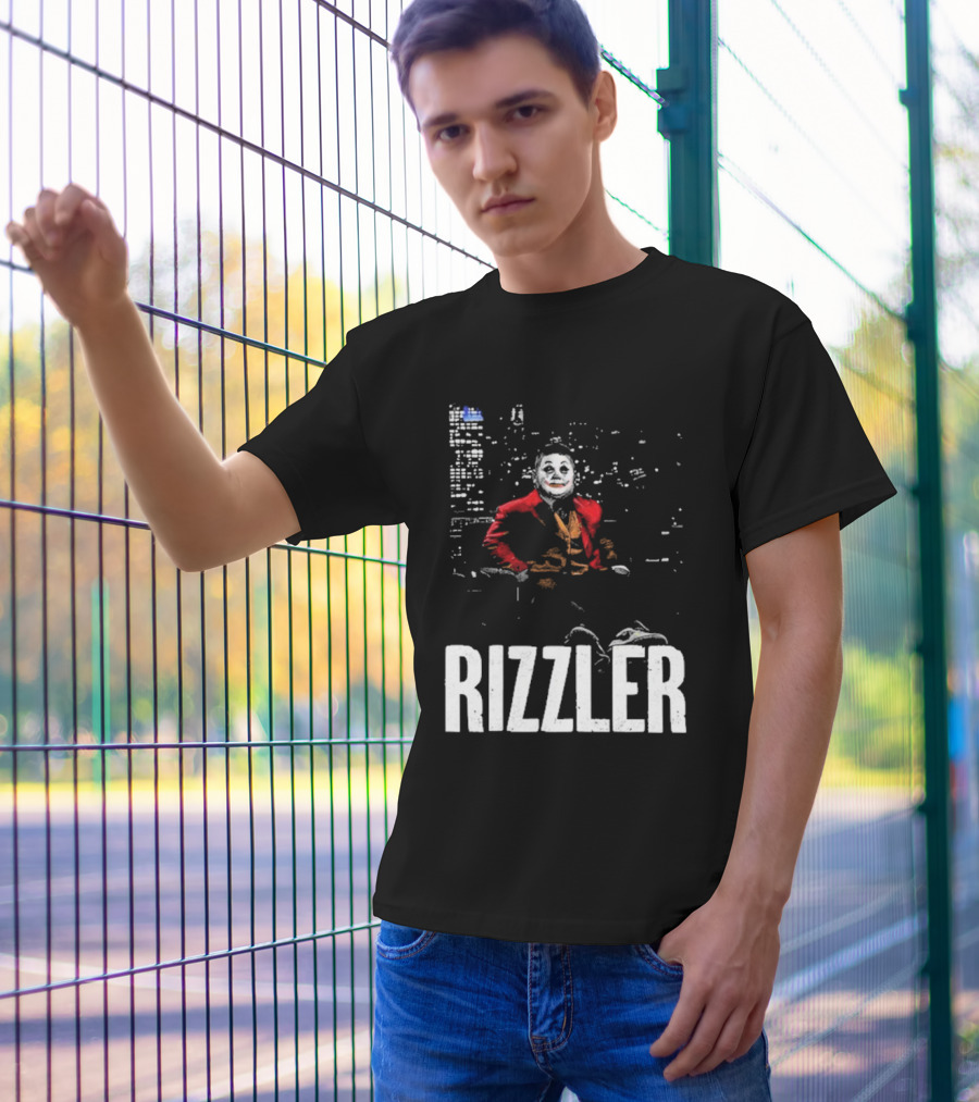 Rizzler Shitheadsteve Joker Style Cityscape Background T-Shirt