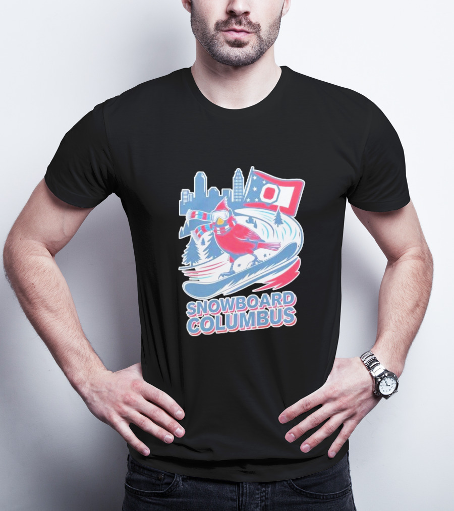 Snowboard Columbus Cardinal USA Snowboarding Animal Skyline Flag T-Shirt