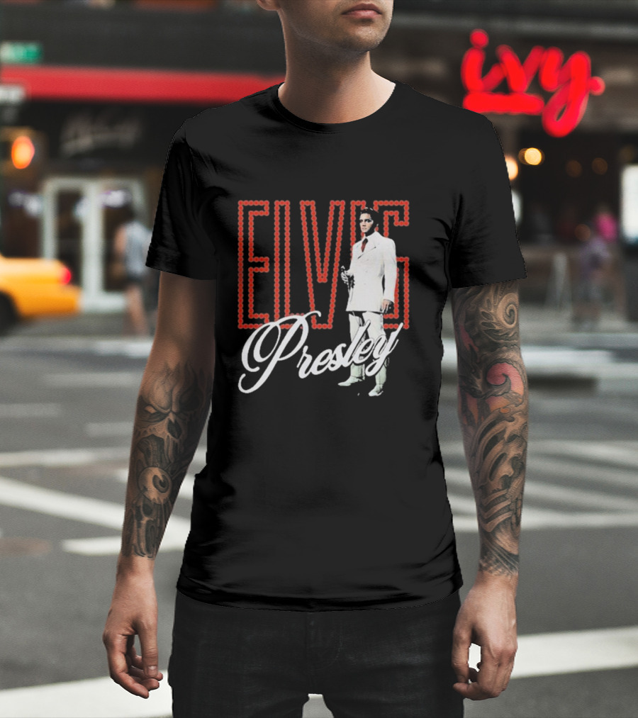 Elvis Presley White Suit Retro Lights T-Shirt