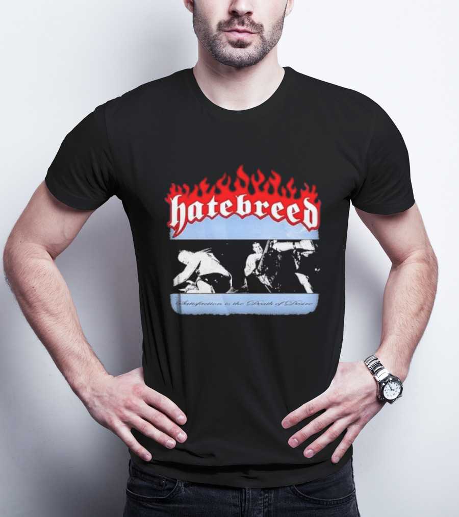 Hatebreed Flames Satisfaction Is The Death Of Desire Black And White Band Scene T-Shirt