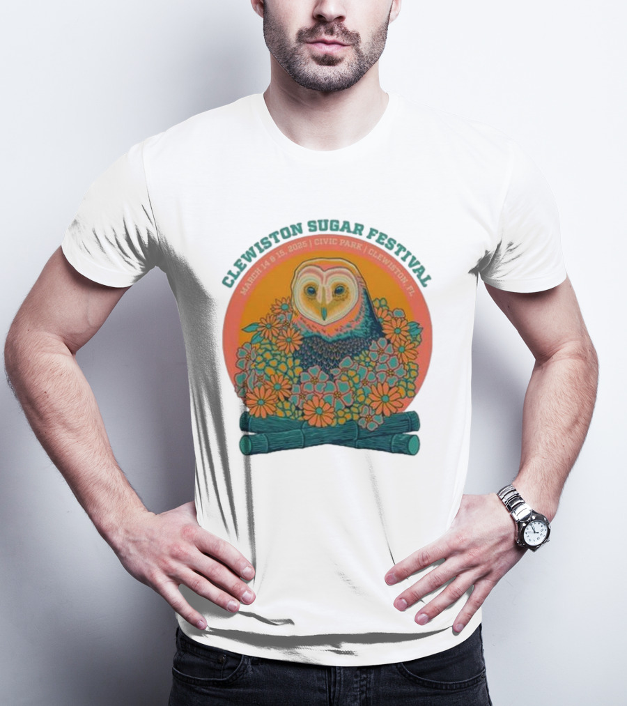 Clewiston Sugar Festival March 14-15 2025 Civic Park Clewiston FL Owl And Flowers T-Shirt