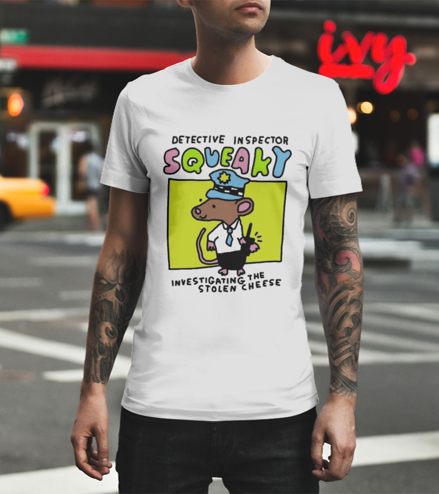 Detective Inspector Squeaky Investigating The Stolen Cheese Mouse Policeman Cartoon T-Shirt
