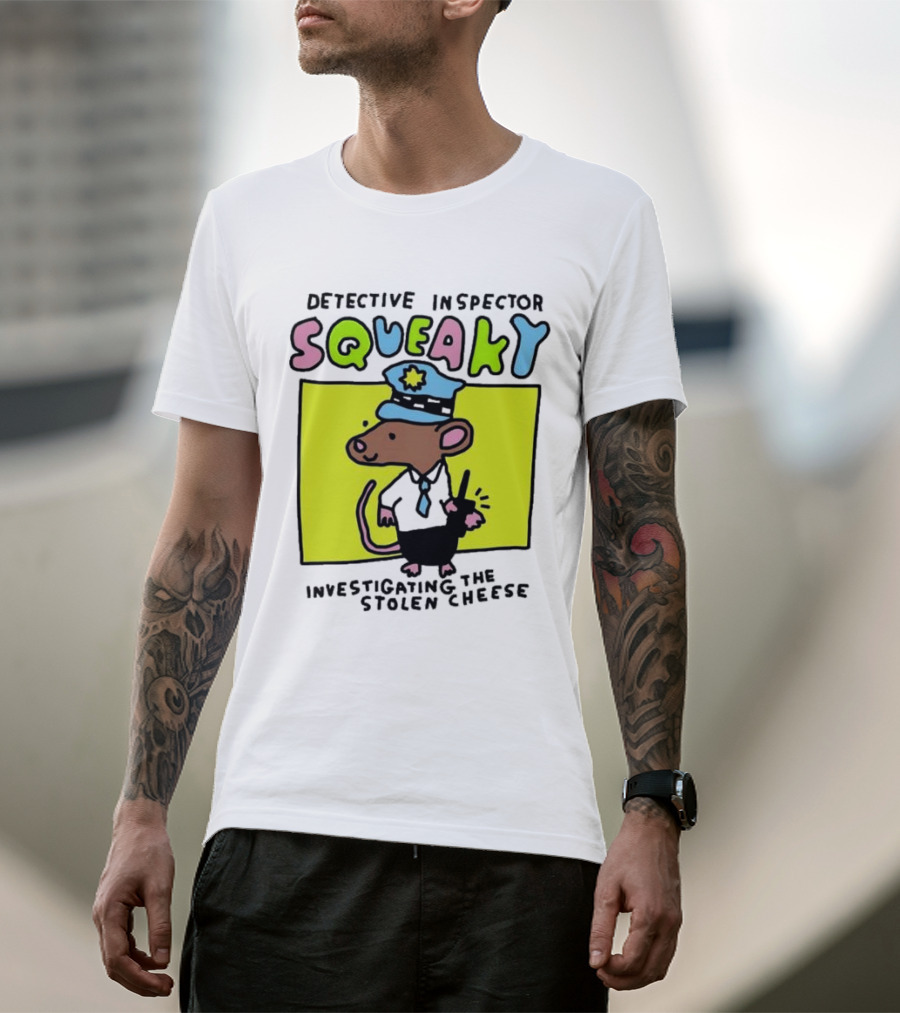 Detective Inspector Squeaky Investigating The Stolen Cheese Mouse Policeman Cartoon T-Shirt