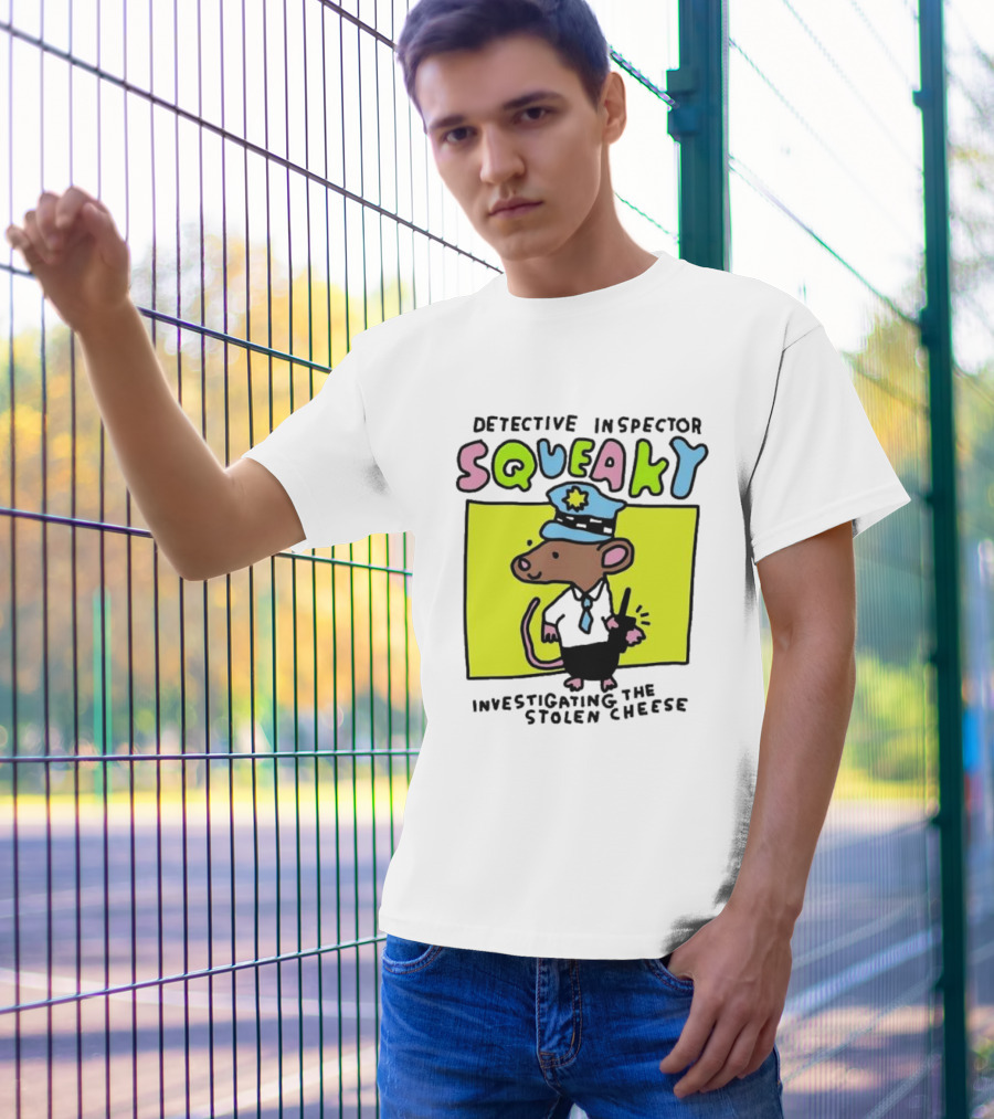 Detective Inspector Squeaky Investigating The Stolen Cheese Mouse Policeman Cartoon T-Shirt
