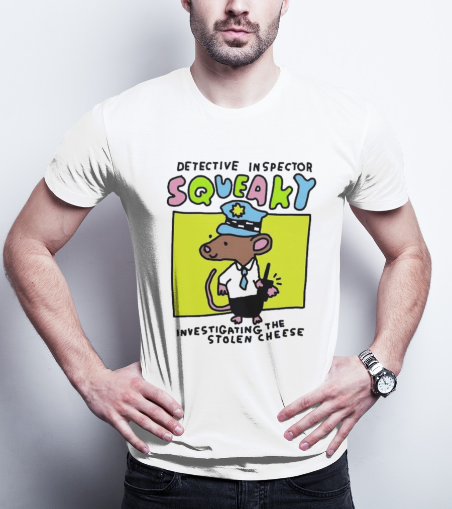 Detective Inspector Squeaky Investigating The Stolen Cheese Mouse Policeman Cartoon T-Shirt