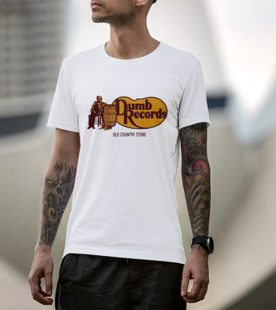 Dumb Records Old Country Store Barrel And Seated Figure T-Shirt