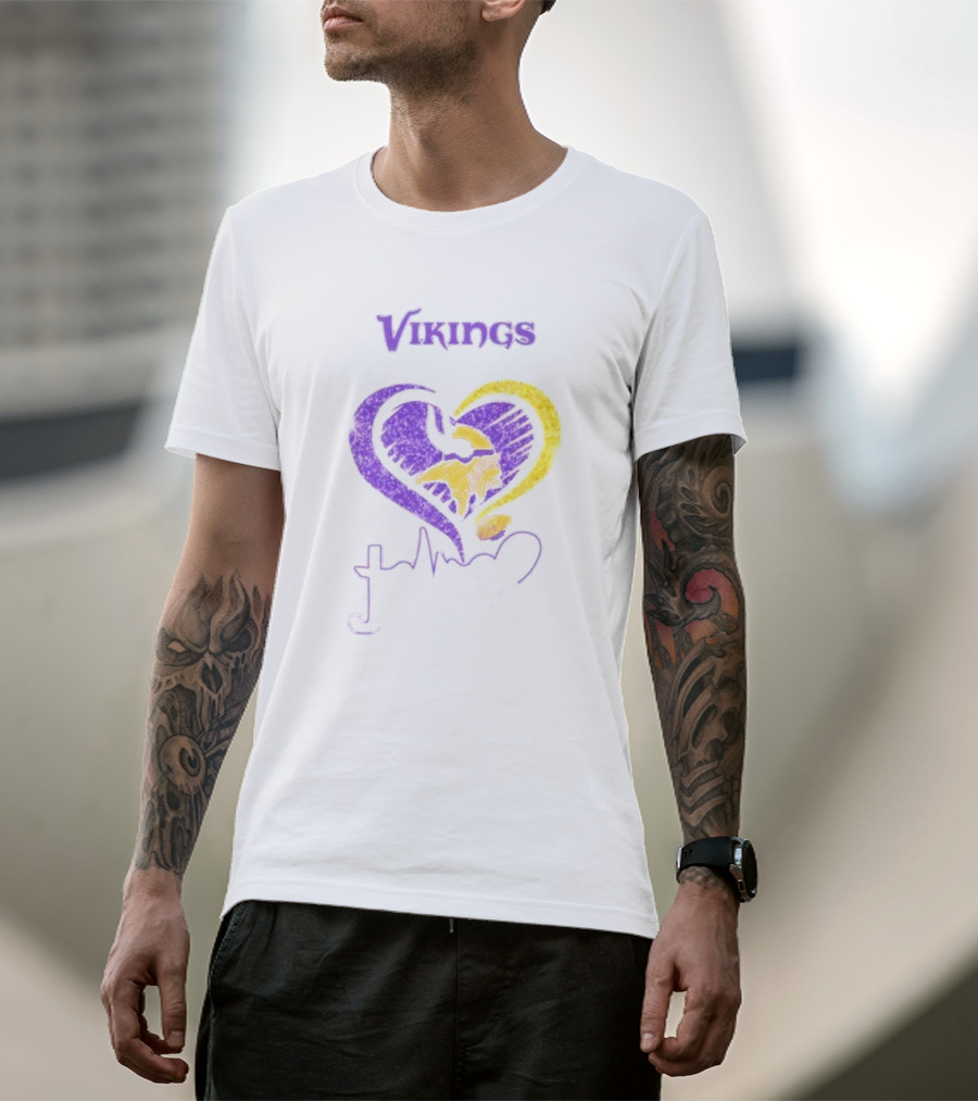 Vikings Heart Jesus Purple And Gold Minnesota T-Shirt
