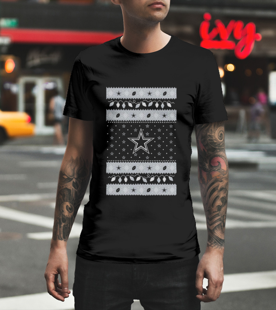 Dallas Cowboys Star Holiday Lights Merry Christmas T-Shirt