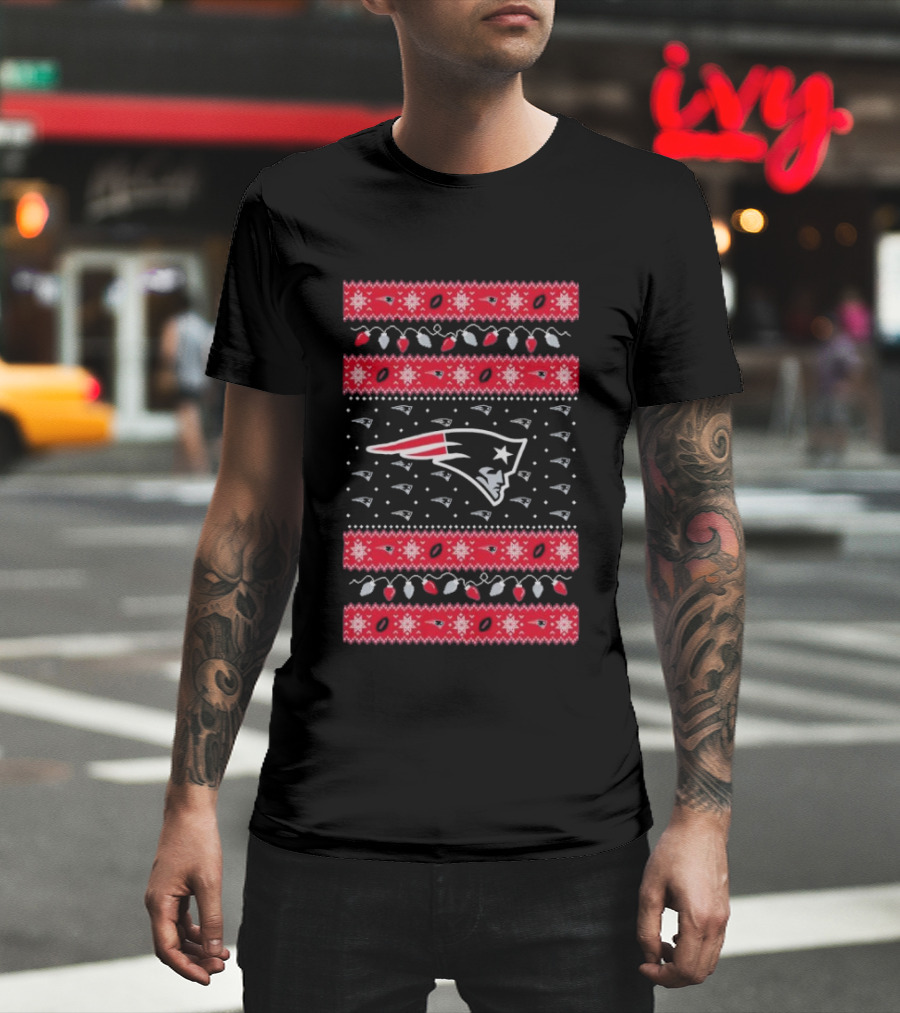 New England Patriots Christmas Holiday Lights T-Shirt