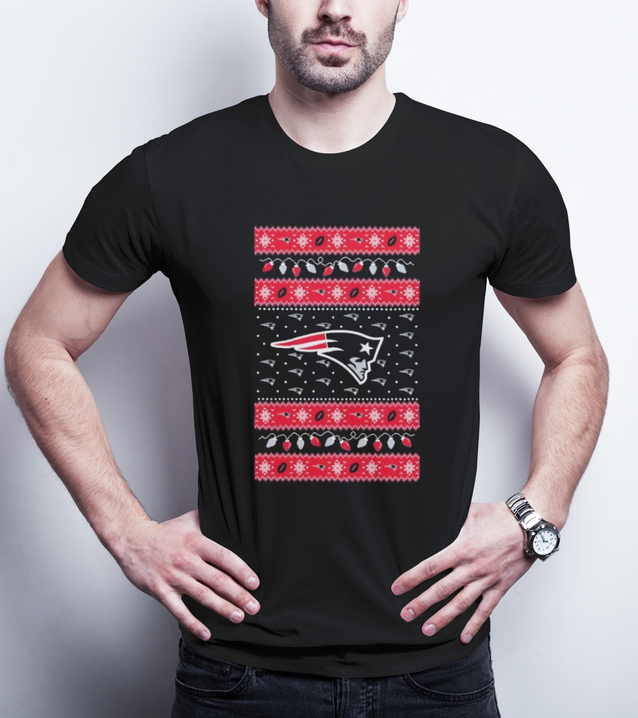 New England Patriots Christmas Holiday Lights T-Shirt