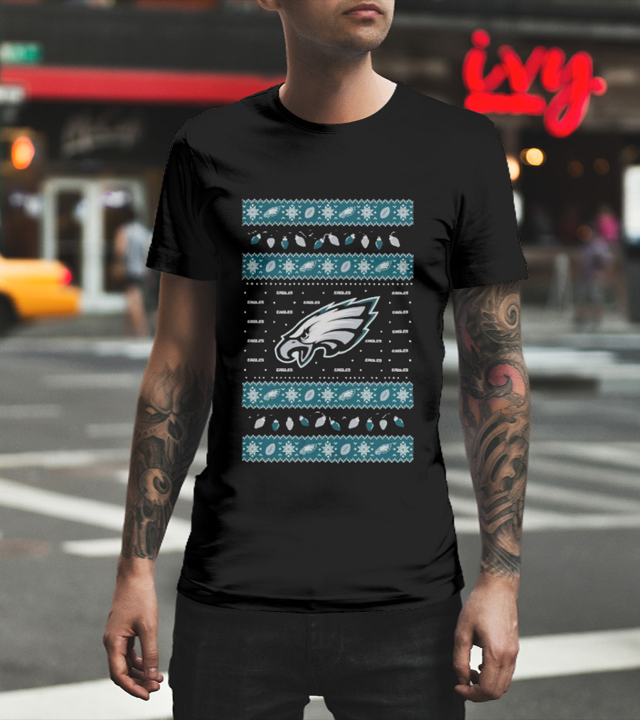 Philadelphia Eagles Holiday Lights Eagles Logo Merry Christmas T-Shirt