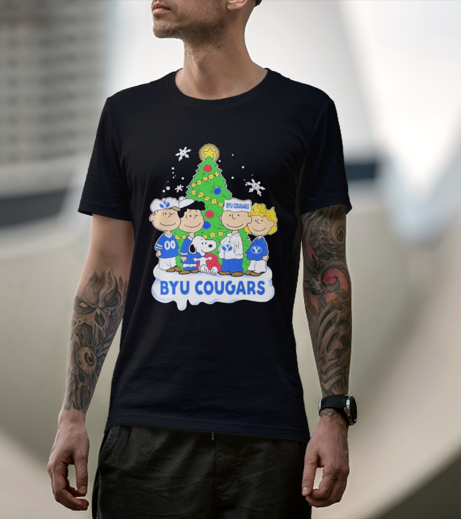 BYU Cougars Snoopy Christmas Tree Peanuts Characters T-Shirt