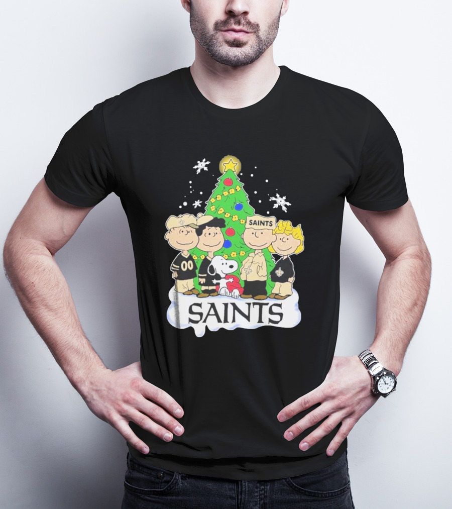 New Orleans Saints Snoopy Christmas Tree Peanuts Characters Snowflakes T-Shirt