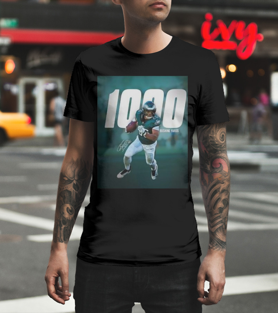 1000 Rushing Yards Football Player Signature T-Shirt