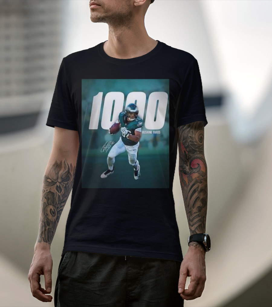1000 Rushing Yards Football Player Signature T-Shirt