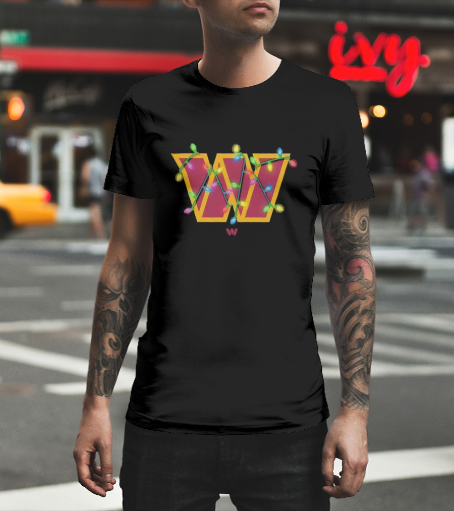 Washington Commanders W Logo Christmas Lights T-Shirt