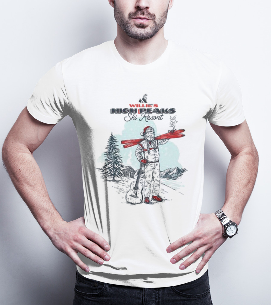 Willie Nelson High Peaks Ski Resort Winter Scene T-Shirt