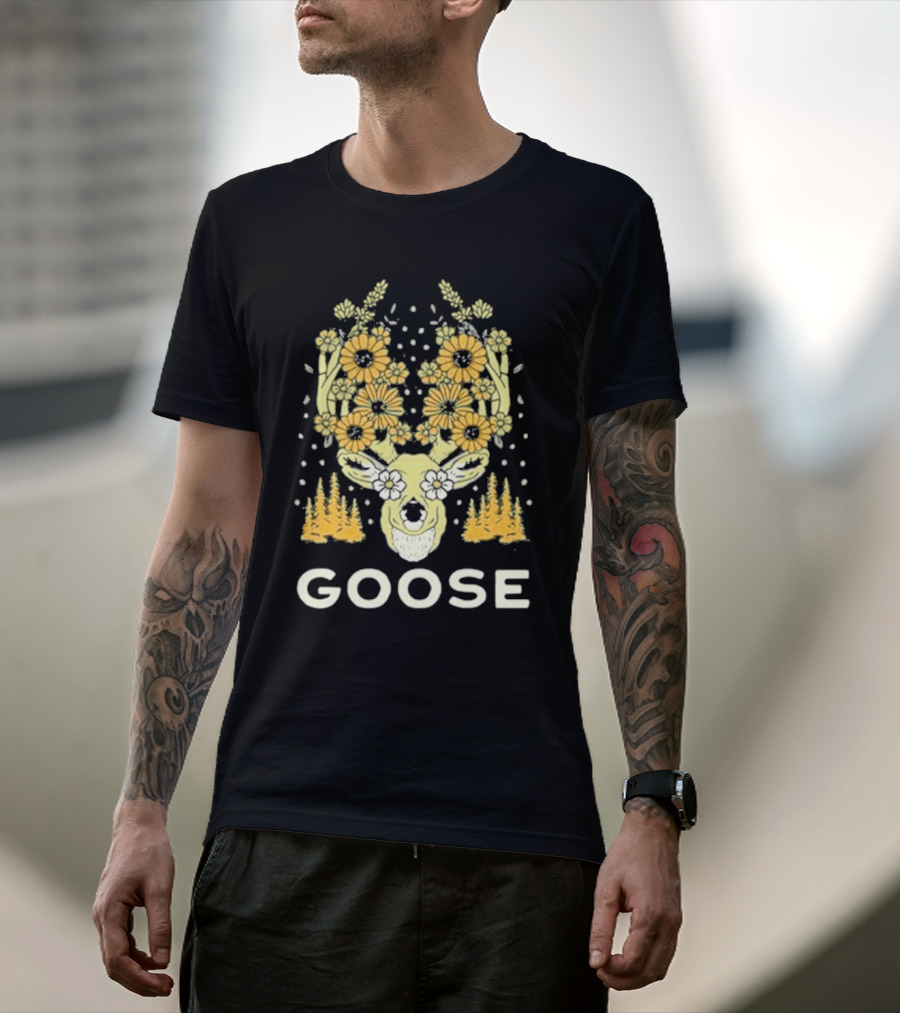 Goose Yellow Floral Antlers With Forest Elements T-Shirt