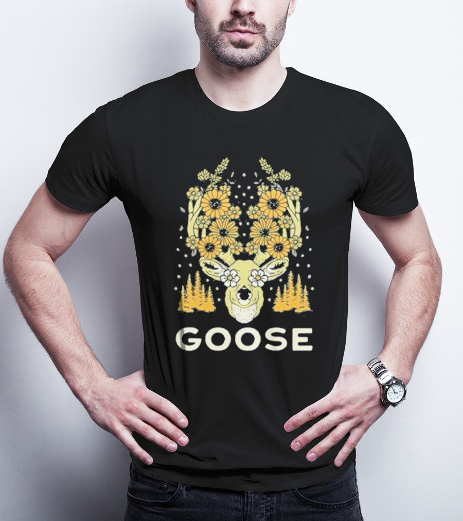 Goose Yellow Floral Antlers With Forest Elements T-Shirt