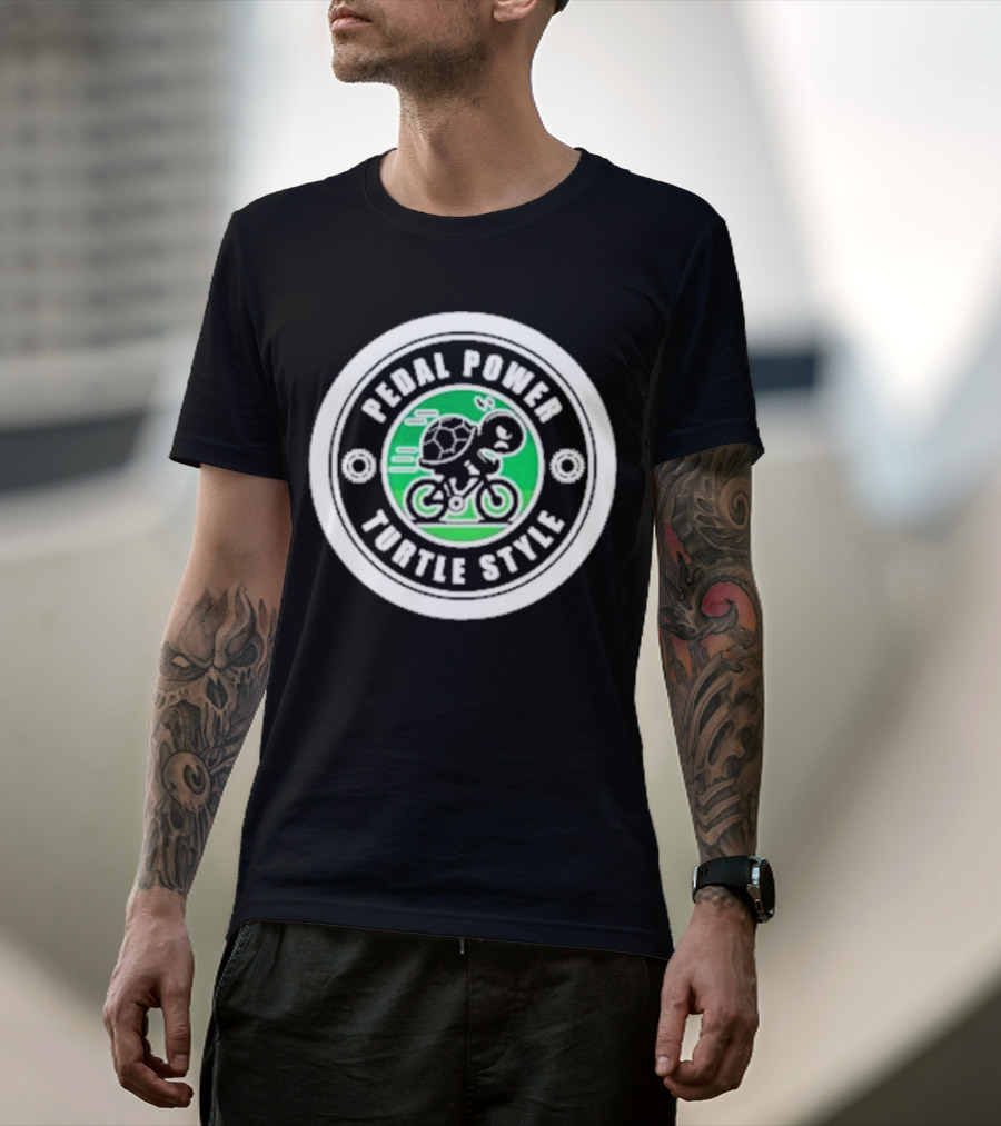 Pedal Power Turtle Style Bike Riding Speed Badge T-Shirt