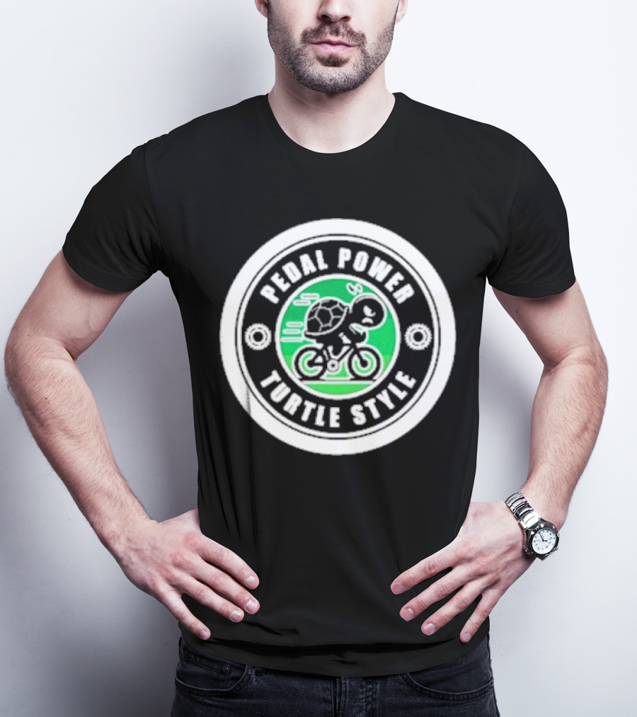 Pedal Power Turtle Style Bike Riding Speed Badge T-Shirt