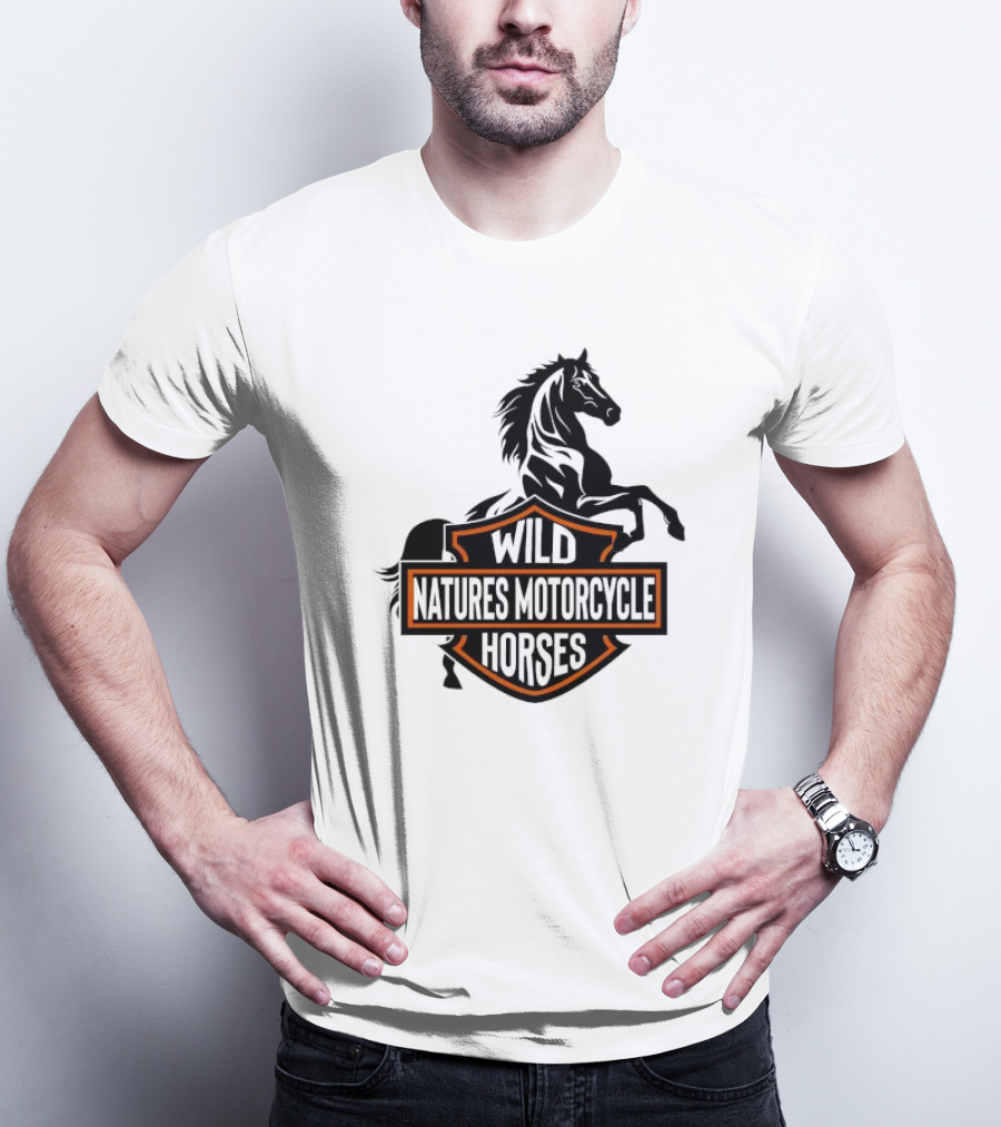 Wild Natures Motorcycle Horses Hang Over Gang Iconic Wild Horse Badge Motif T-Shirt
