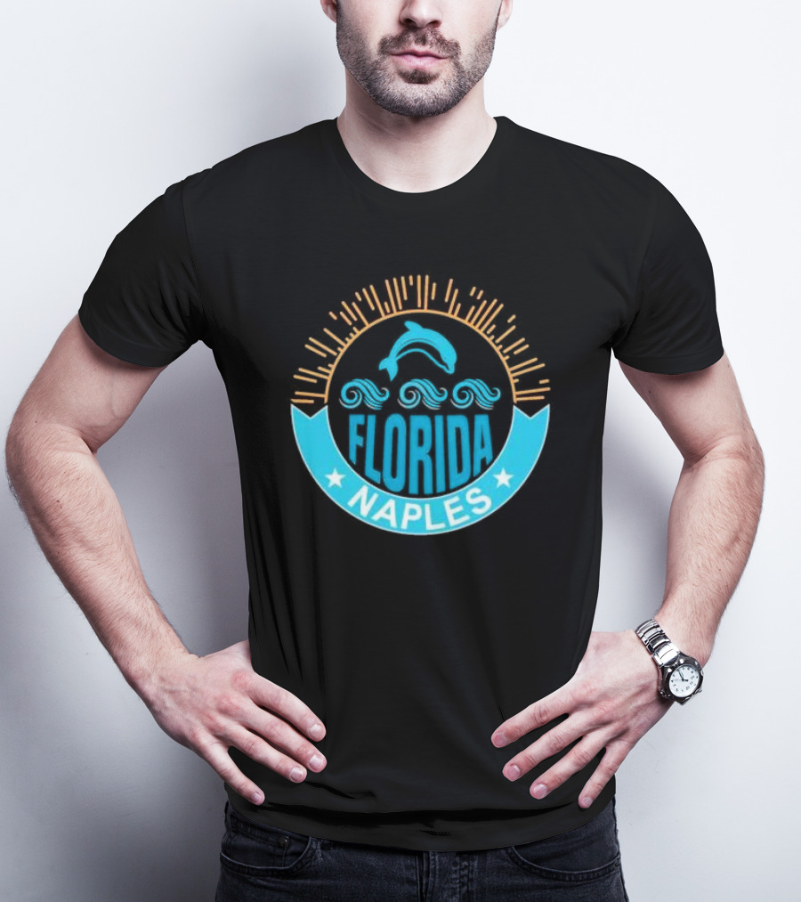 Naples Florida Dolphin Waves Sunburst Stars T-Shirt