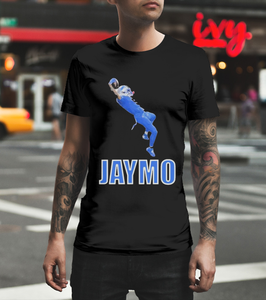 Jaymo Football Catch Jump Athlete Sports Blue Uniform T-Shirt
