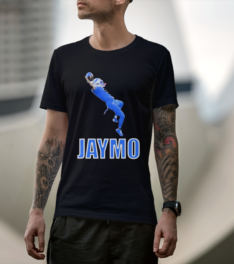 Jaymo Football Catch Jump Athlete Sports Blue Uniform T-Shirt
