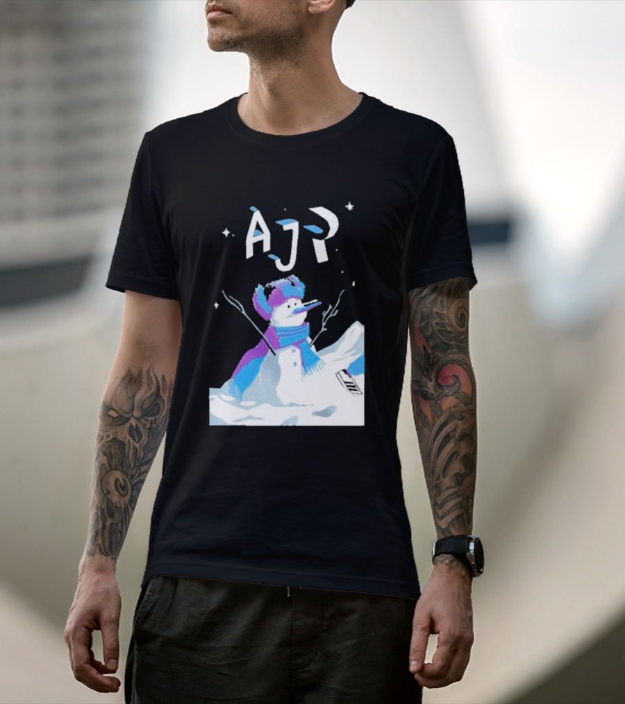 AJR Snowman With Scarf And Hat In Winter Scene T-Shirt
