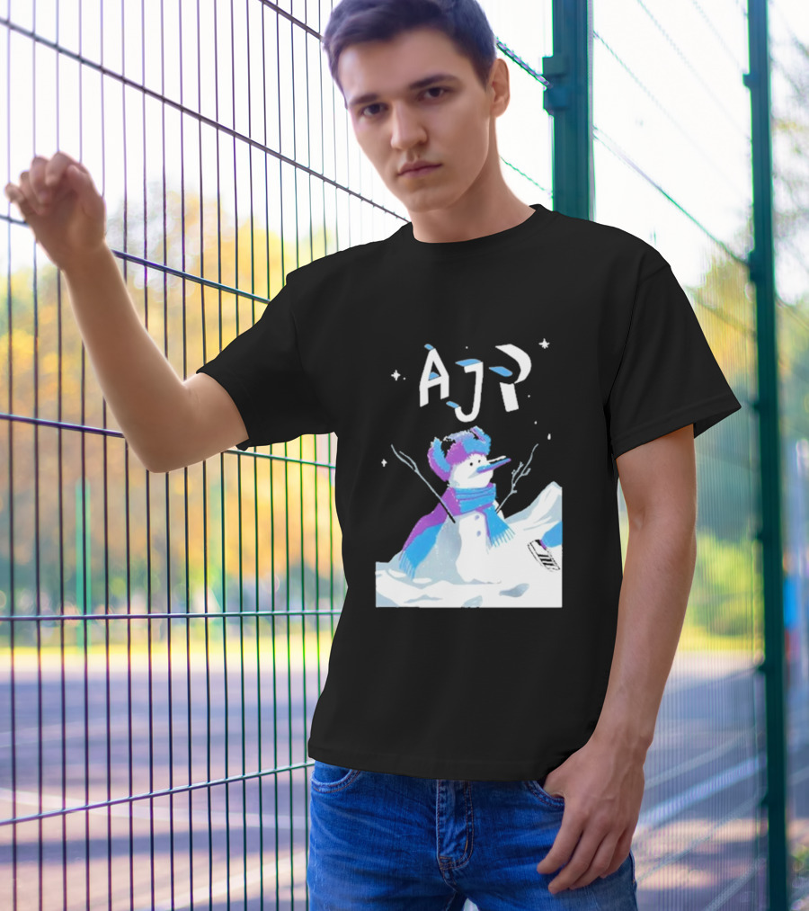 AJR Snowman With Scarf And Hat In Winter Scene T-Shirt
