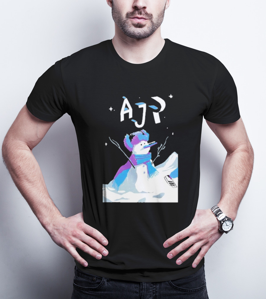 AJR Snowman With Scarf And Hat In Winter Scene T-Shirt