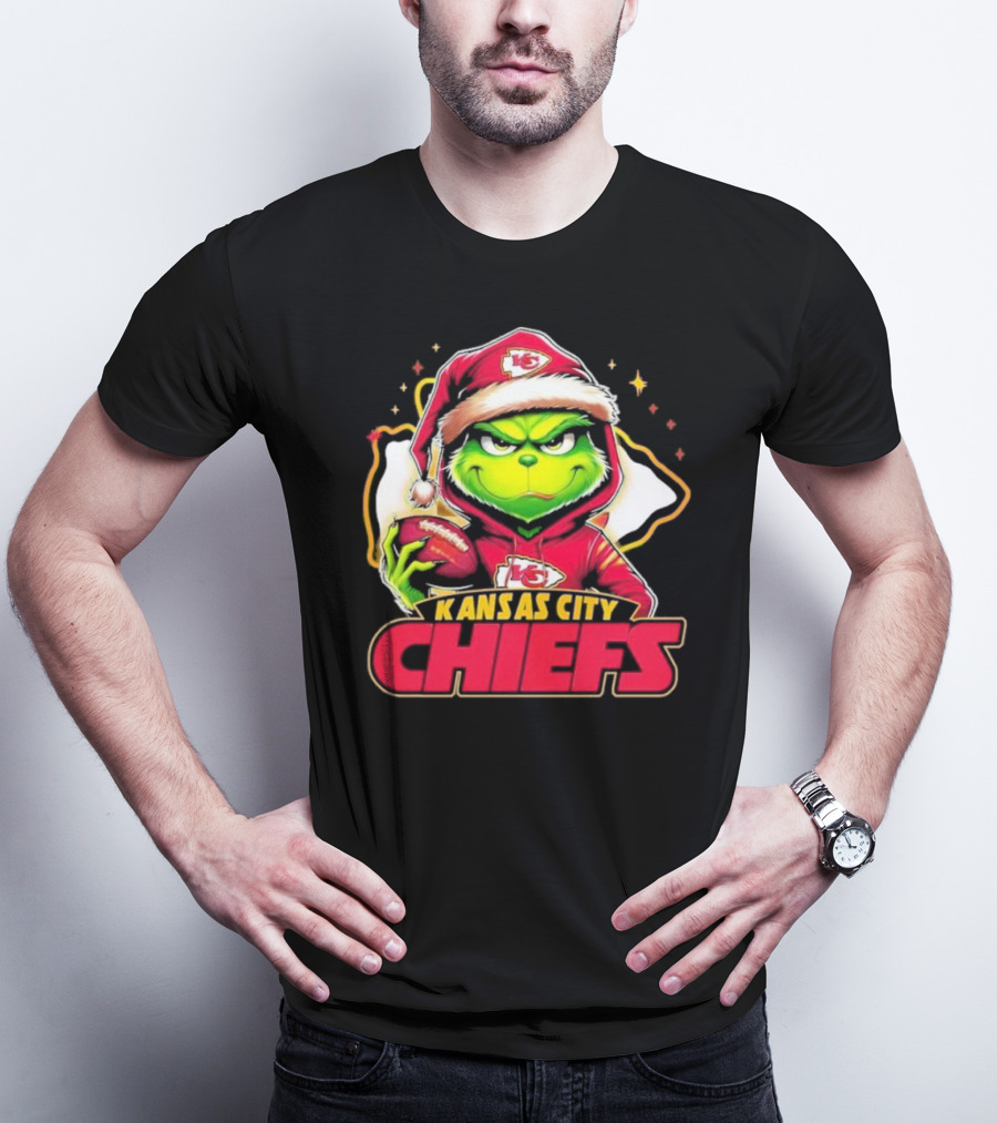 Kansas City Chiefs Grinch Santa Football T-Shirt
