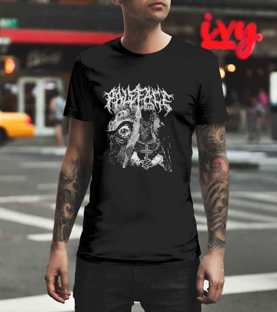 Paleface Swiss Orphan Monochrome Cross And Veiled Figure With Distorted Face T-Shirt