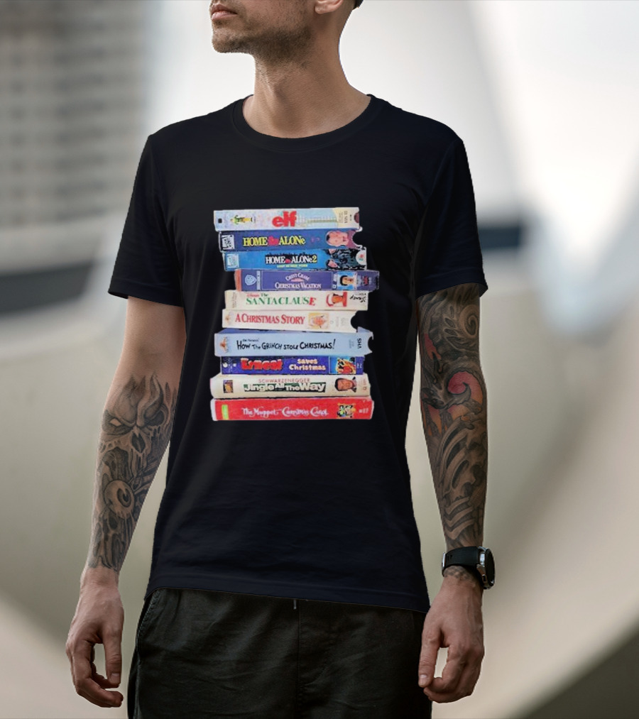 Elf Home Alone Christmas Vacation Santa Clause A Christmas Story Grinch Ernest Jingle All The Way Muppet Christmas Carol VHS Tapes T-Shirt