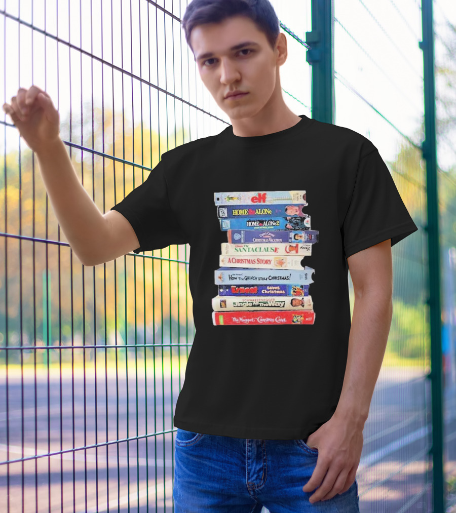 Elf Home Alone Christmas Vacation Santa Clause A Christmas Story Grinch Ernest Jingle All The Way Muppet Christmas Carol VHS Tapes T-Shirt