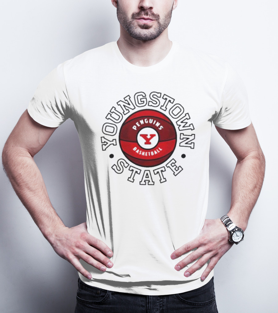 Youngstown State Penguins Basketball Red Ball Emblem T-Shirt