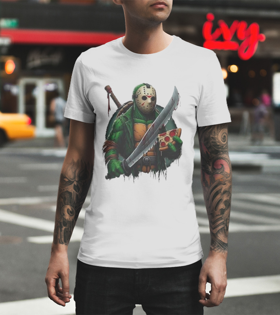 Jason Voorhees Ninja Turtle Pizza Swordsman Crossover T-Shirt